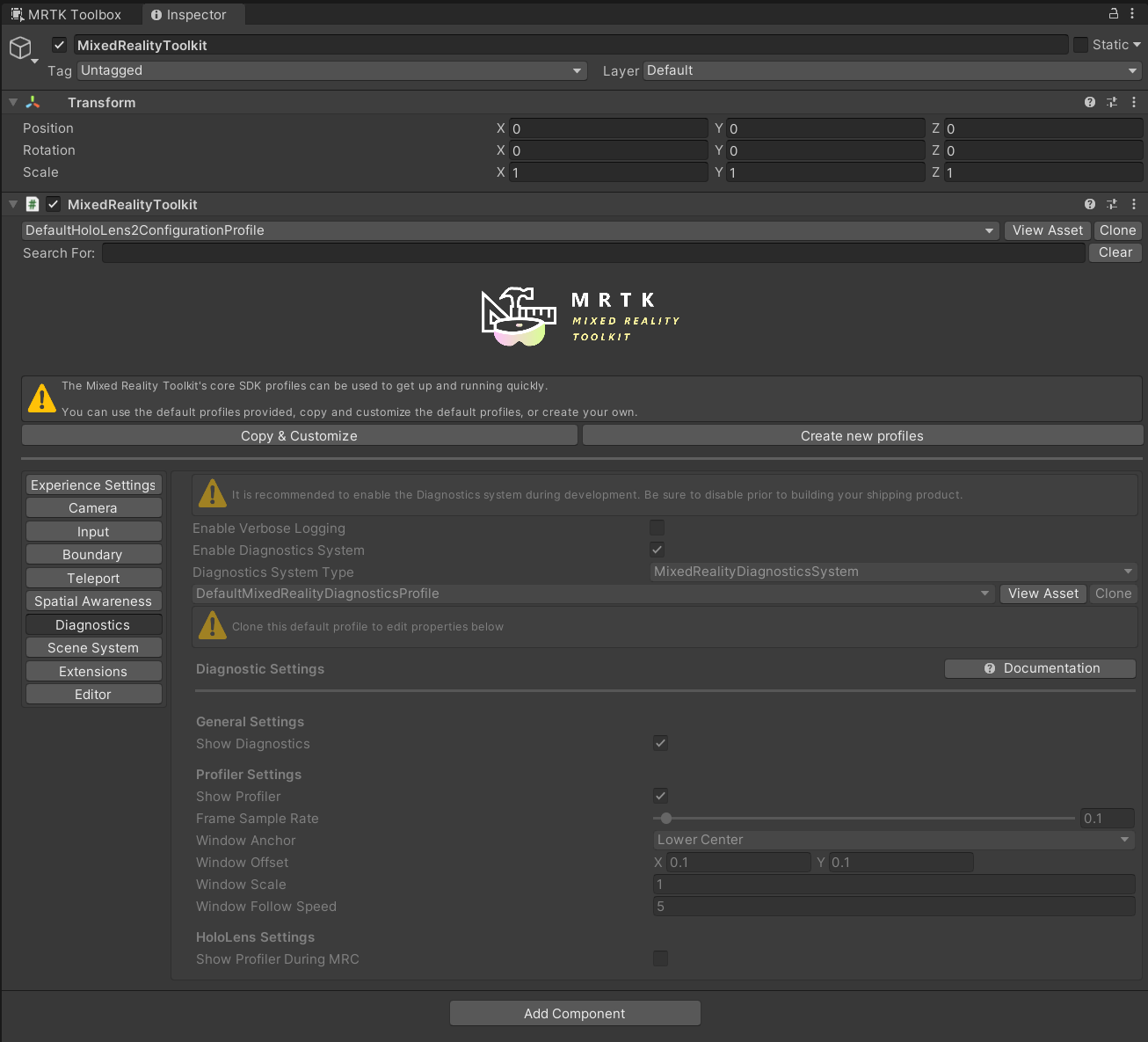 MRTK 】 Diagnostics System (診断システム) のプロパティについて #HoloLens - Qiita